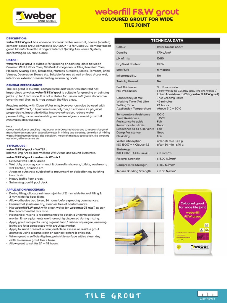 Weberfill F&W Grout - 0320 - R03 | PDF | Tile | Building Engineering