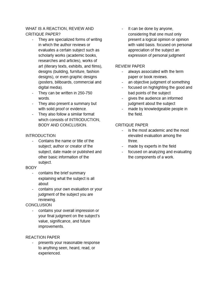 Reaction, Critique, Review Paper | PDF | Cognition