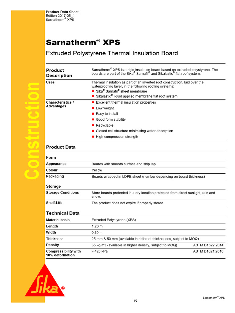 PDS - Sika SarnaTherm XPS | PDF | Polystyrene | Roof