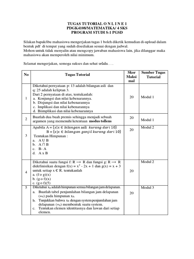 Tugas Tutorial Matematika PGSD | PDF
