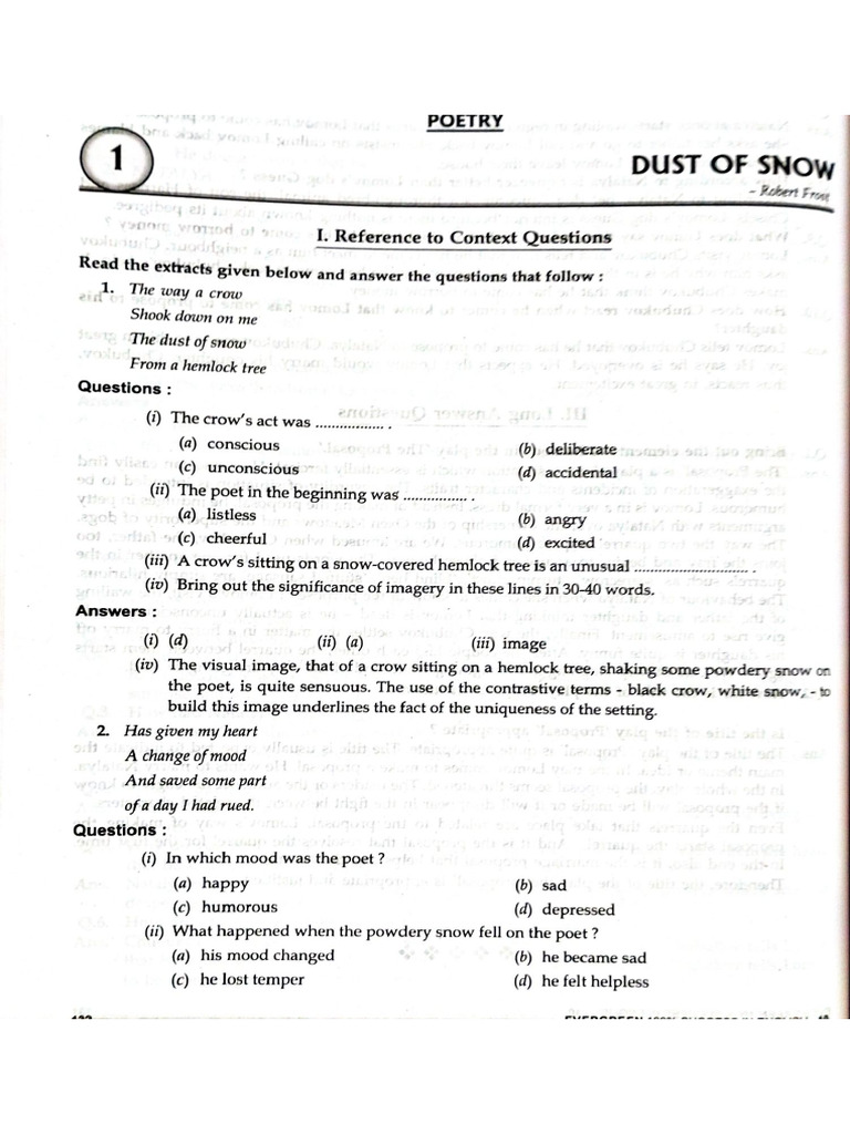 Dust of snow extra questions | PDF