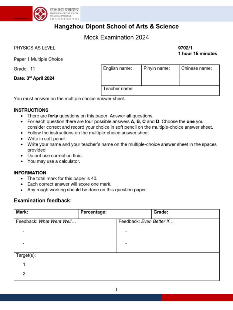 9702 w23 QP 12 Merged Removed-2 | PDF | Force | Waves