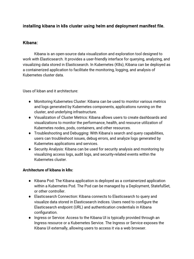 Installing Kibana In K8s Cluster Using Helm And Deployment Manifest File Pdf Computer