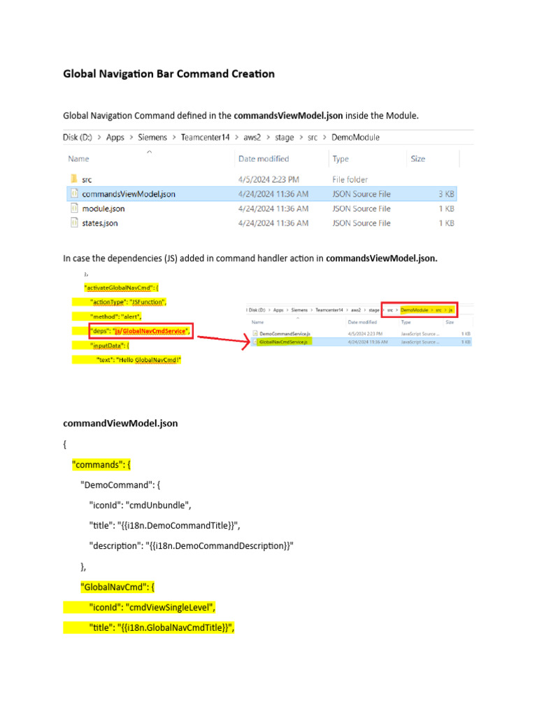 Global Navigation Bar Command Creation | PDF