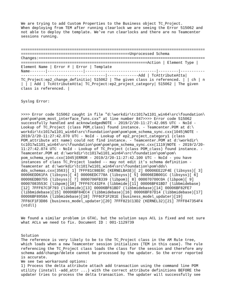 Teamcenter Error 515062 Fix Guide | PDF | Data Management | Computer ...