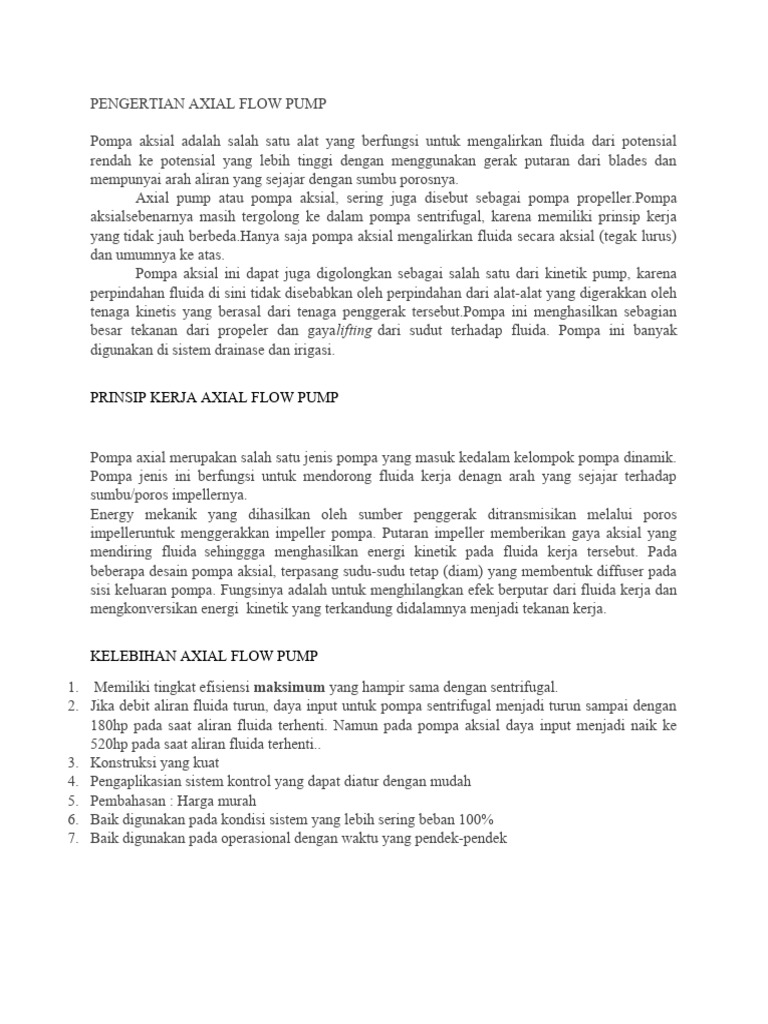 Pengertian dan Prinsip Pompa Aksial | PDF