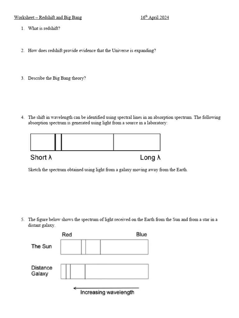 Worksheet - Big Bang Theory | PDF | Redshift | Galaxy