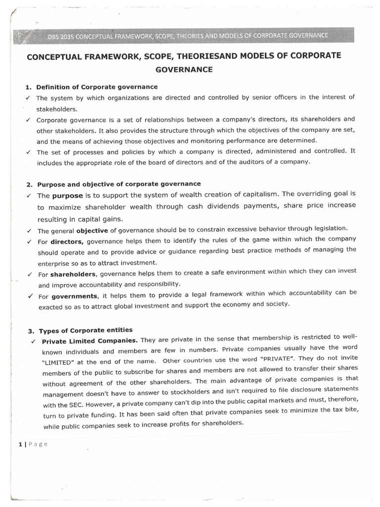 CORPORATE GOVERNANCE NOTES | PDF