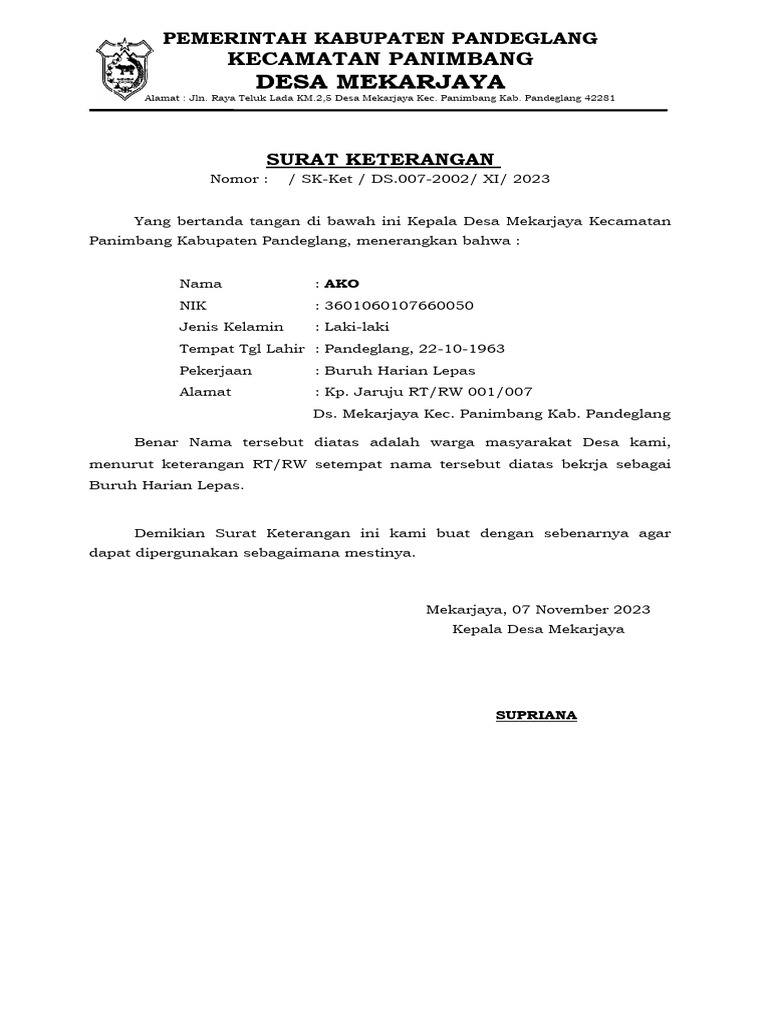 SURAT KETERANGAN DESA USAHA | PDF
