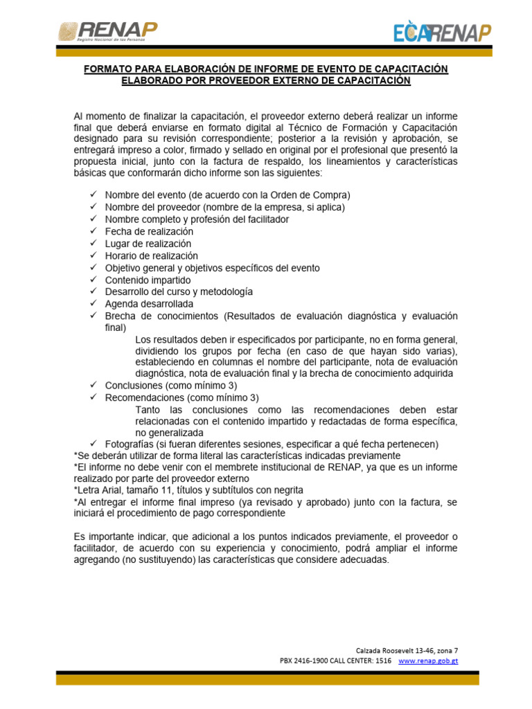 Formato de Informe Final de Evento (Proveedor Externo) | PDF