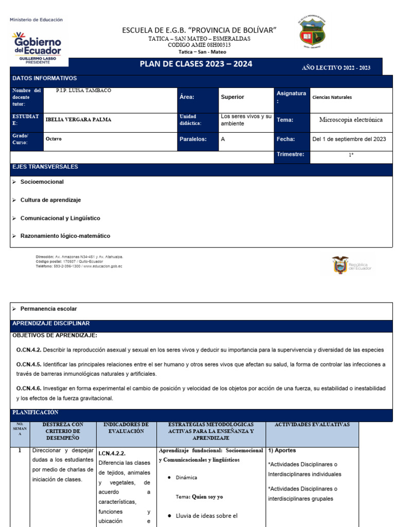 8vo. CCNN - PLANIFICACIÓN DIARIA | PDF | Aprendizaje | Modificación de comportamiento