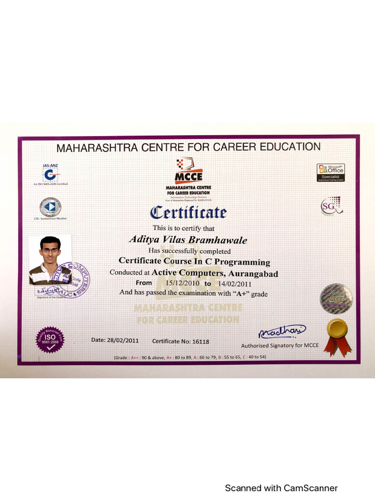 C Programming Certificate | PDF