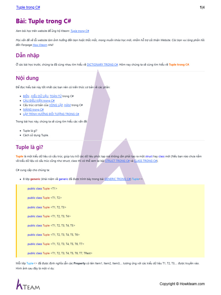 HOWKTEAM - VN - Tuple Trong C# | PDF