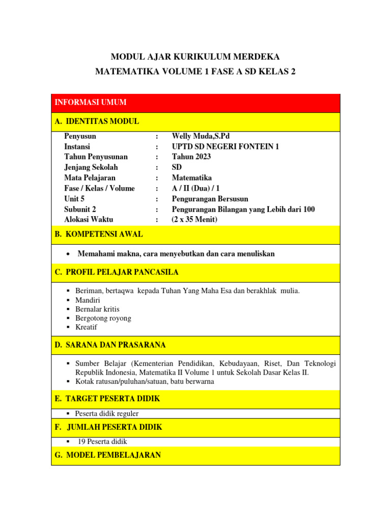 Contoh Asesmen Matematika Kelas 2 | PDF