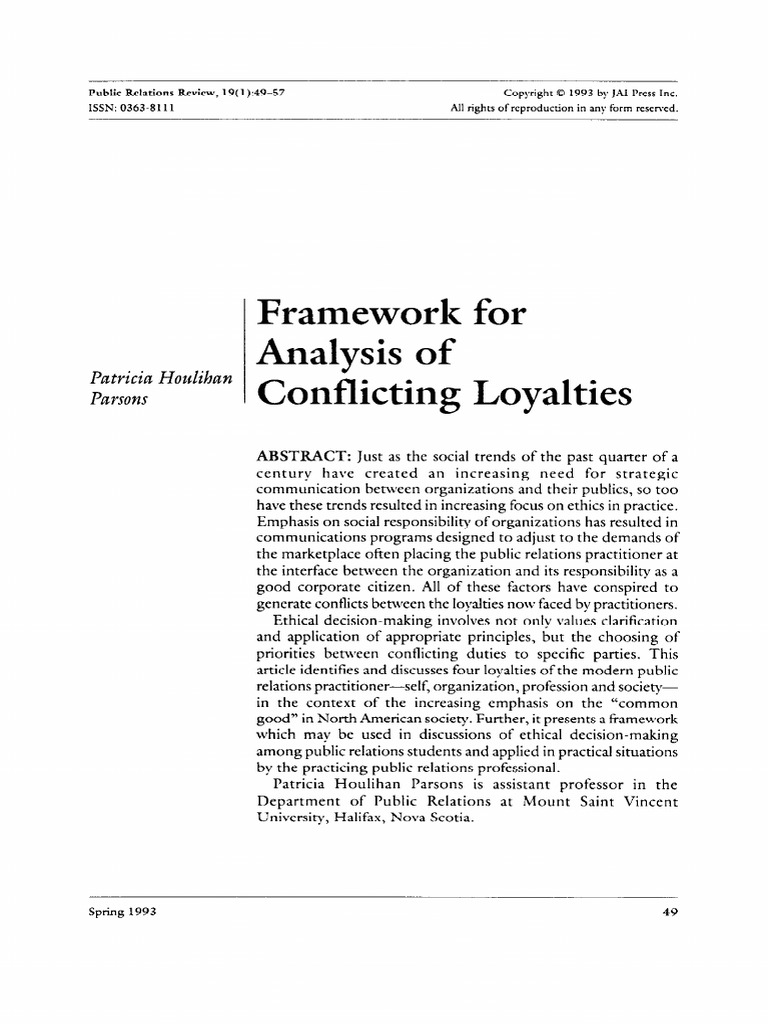 Framework For Analysis Conflicting Loyalties - Parson 1993 | PDF ...