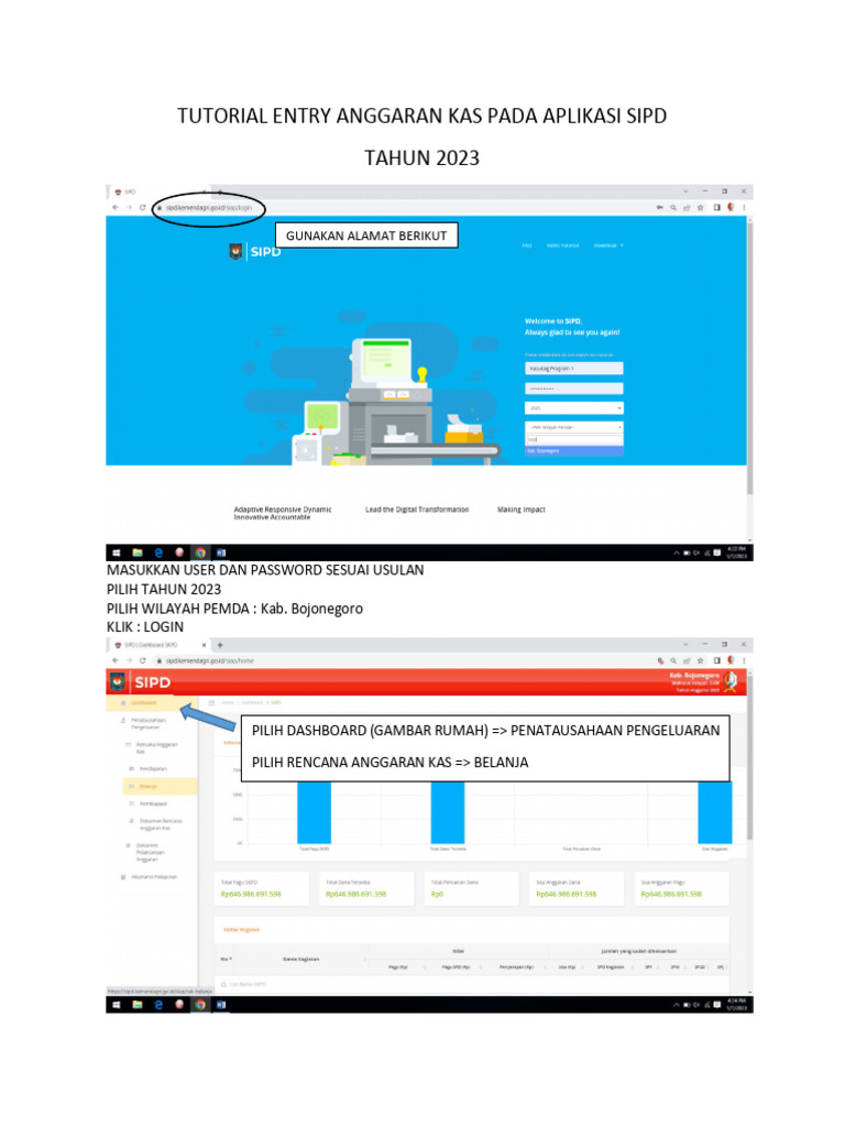 Tutorial Entry Anggaran Kas Pada Aplikasi Sipd 2023 | PDF