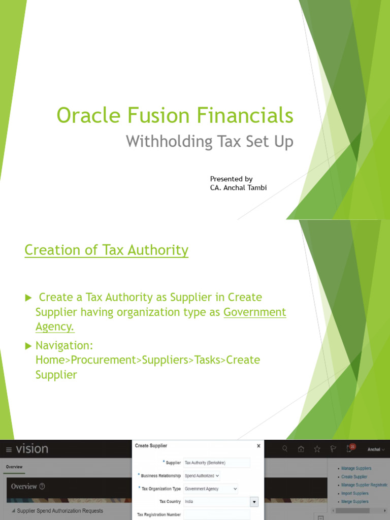 Withholding Tax Set Up Oracle Financials 23 | PDF | Taxes | Invoice