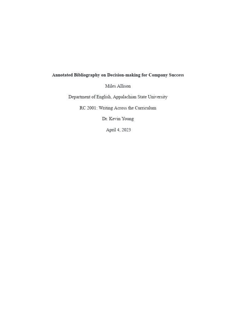Miles Allison Annotated Bibliography 1 | PDF | Decision Making | Behavioural Sciences