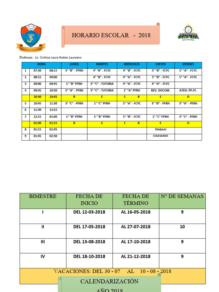 Horario Escolar de la Prof. Robles | PDF