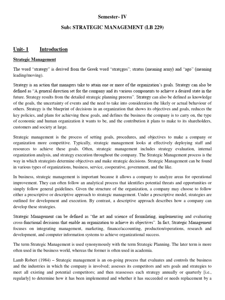 Strategic Management & Planning Guide | PDF | Strategic Management ...