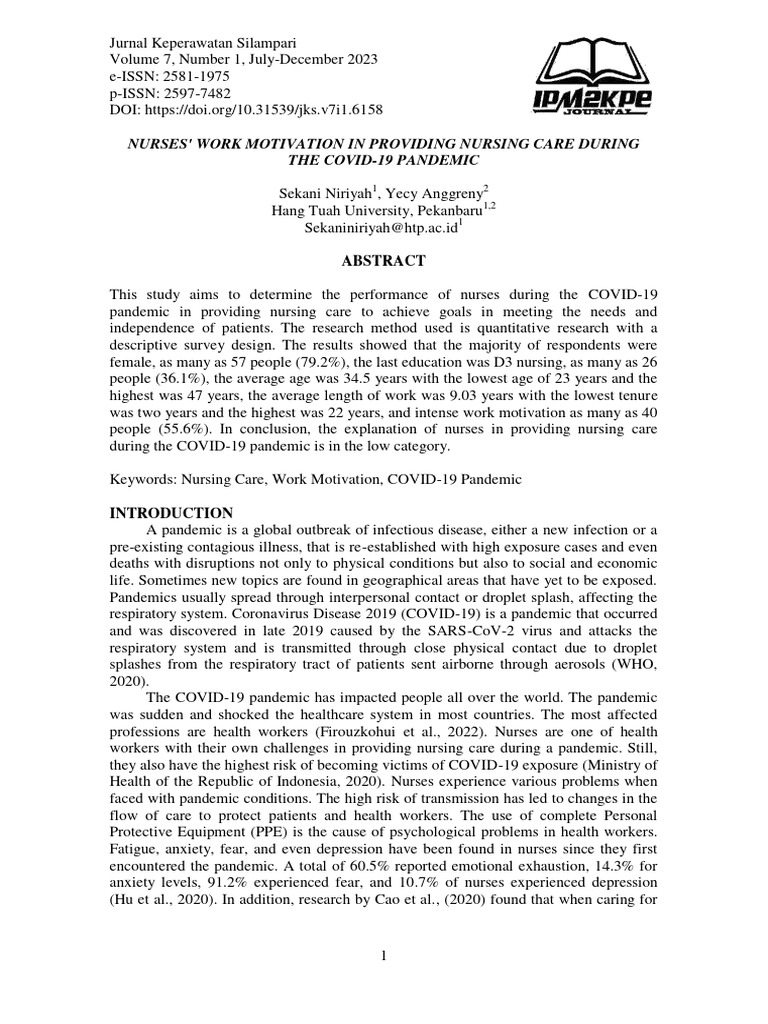 Nurses' Motivation During COVID-19 Care | PDF | Health Professional ...