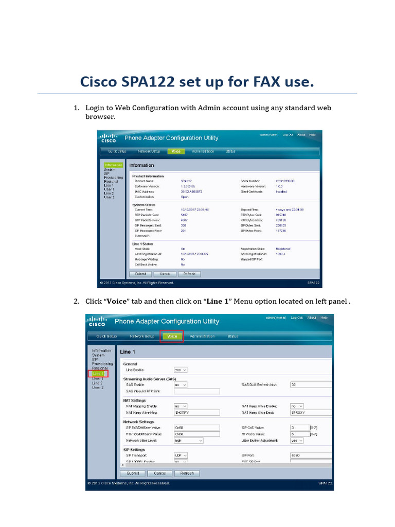 Configure Cisco SPA122 for Fax Use | PDF
