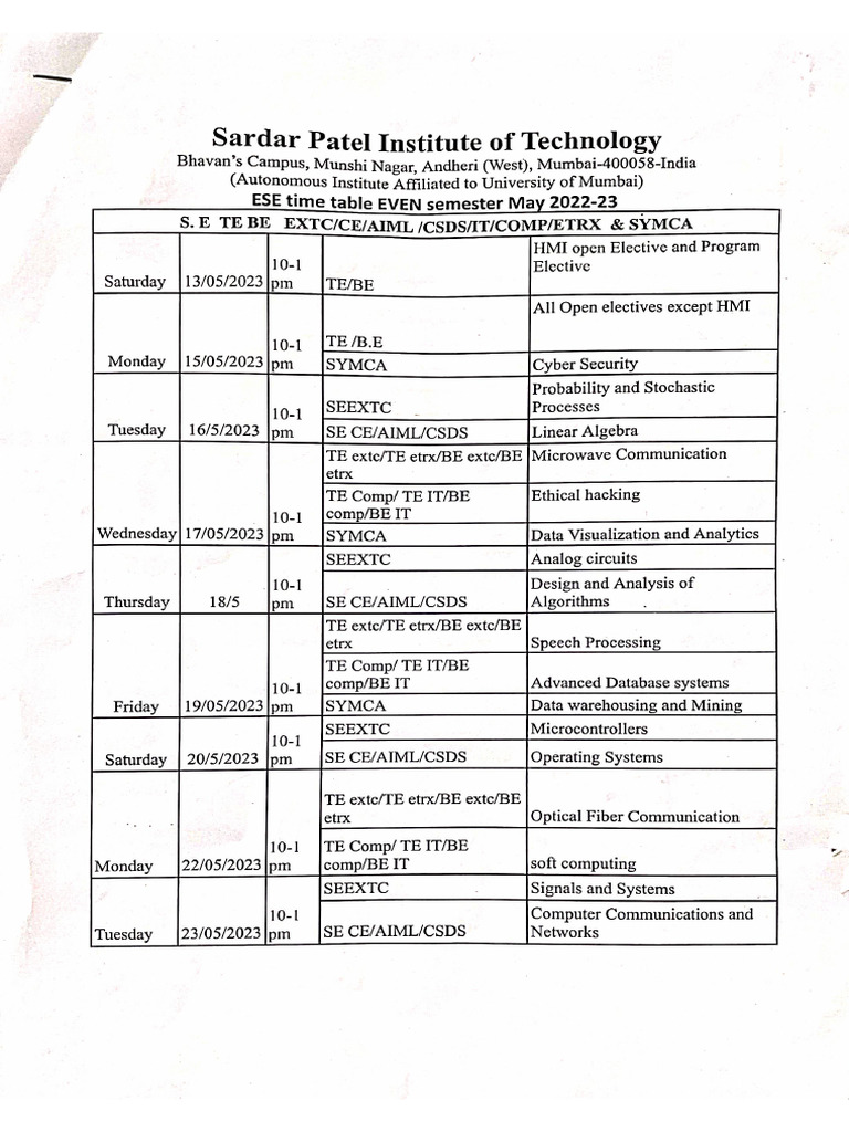 ESE Examination Time Table May 2023 | PDF