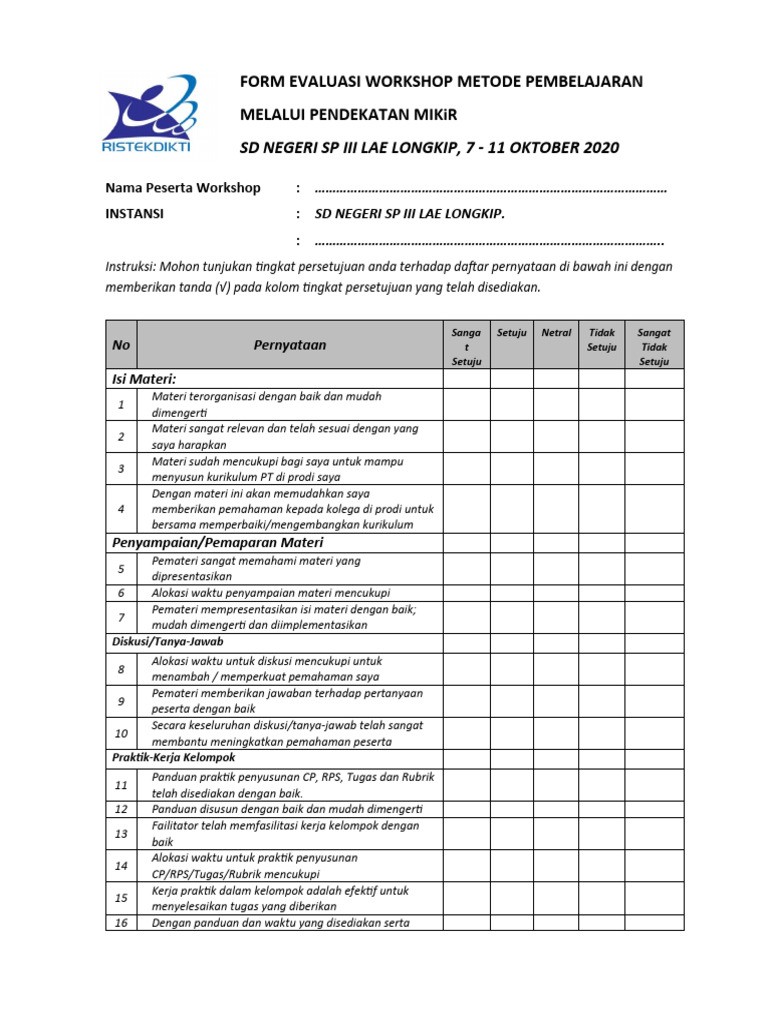 Form Evaluasi Workshop | PDF