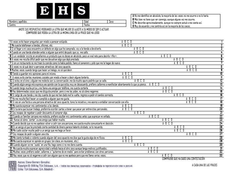 Cuestionario EHS | PDF