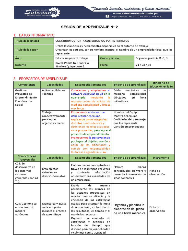 2 ABCD Sesion de Aprendizaje N°2 | Descargar gratis PDF | Gestión de recursos humanos | Business