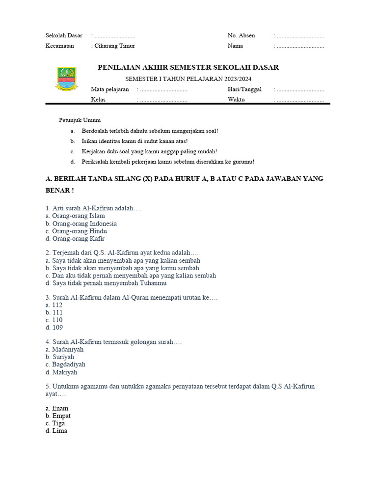 Soal Uas SD Kelas 6-1 | PDF
