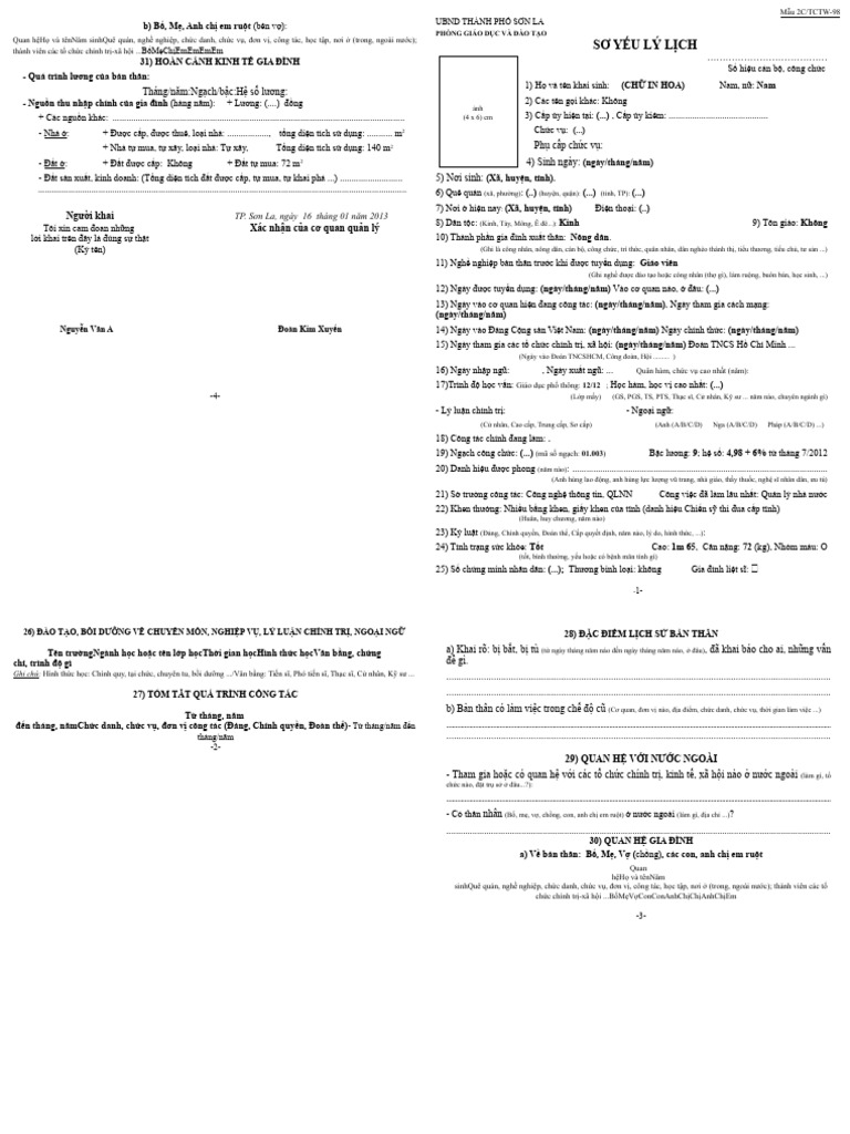 Mau Ly Lich 2C - TCTW 98 (Kho Giay A3) | PDF