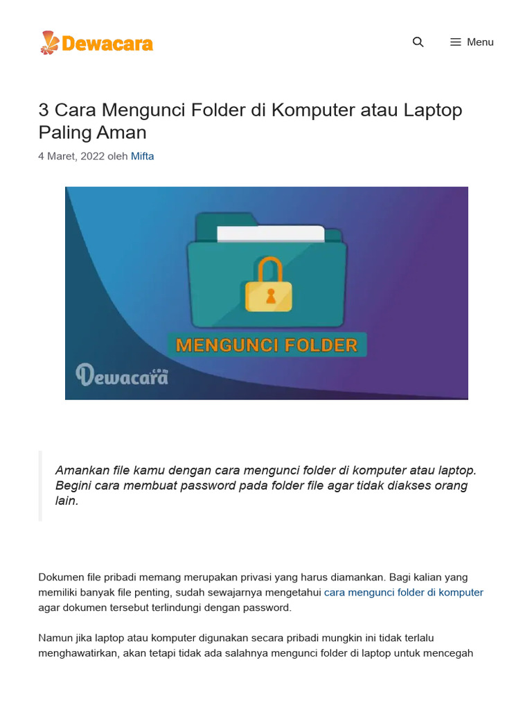 3 Cara Mengunci Folder Di Komputer Atau Laptop Paling Aman | PDF