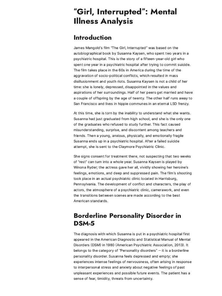 _Girl, Interrupted__ Mental Illness Analysis _ Psychology Paper | PDF ...
