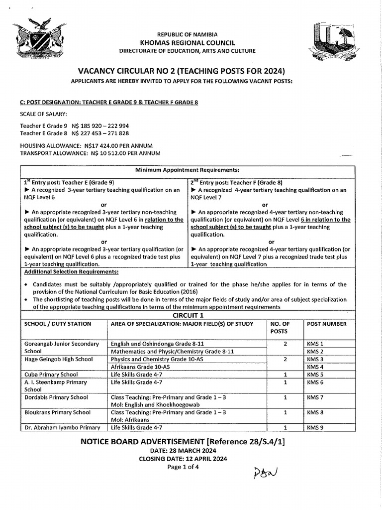 Teaching Posts Vacancy Circular No. 2 | PDF