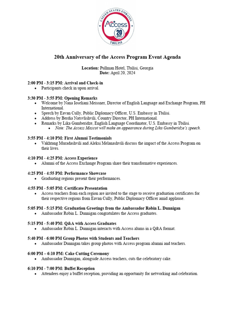 Access Program 20th Anniversary Agenda | PDF