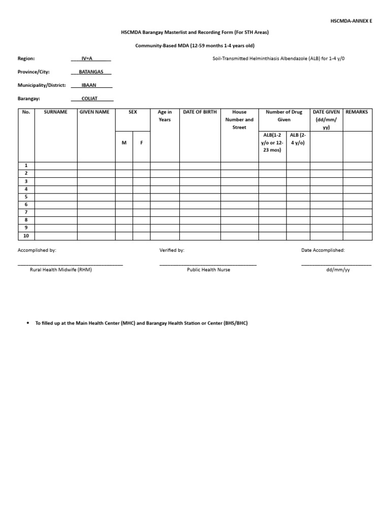 Barangay Masterlist for MDA Recording | PDF
