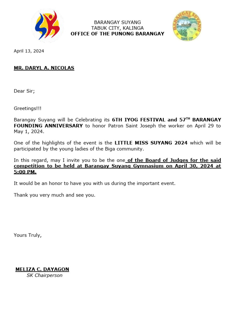 Invitation letter for Panel of Judges (2) | PDF