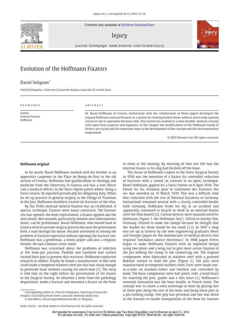 evolution of hoffmann fixators | PDF | Orthopedic Surgery
