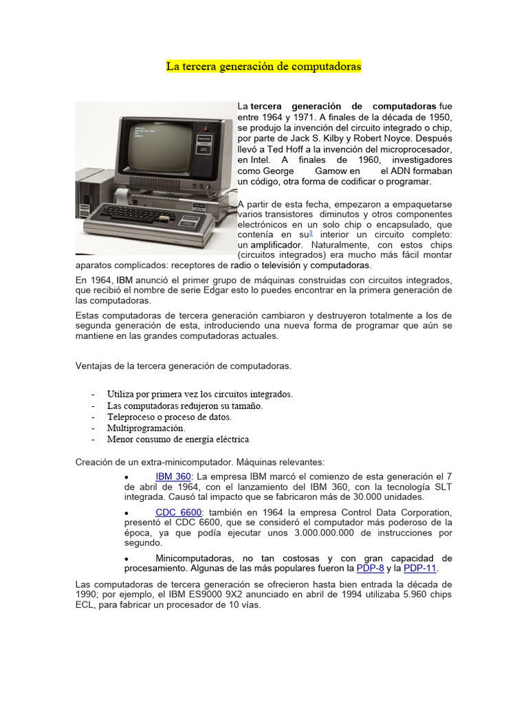 Tercera Generación de Computadoras (1964-1971) | PDF | Circuito ...