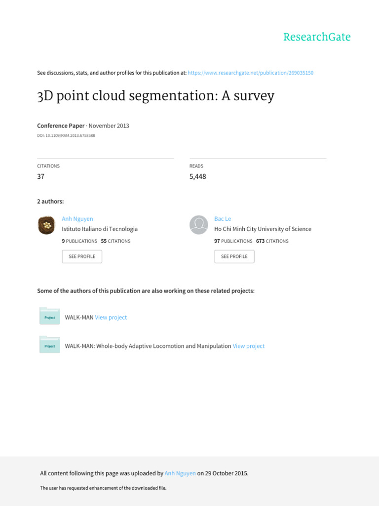 3d Point Cloud Segmentationa Survey Pdf Image Segmentation Cluster Analysis 
