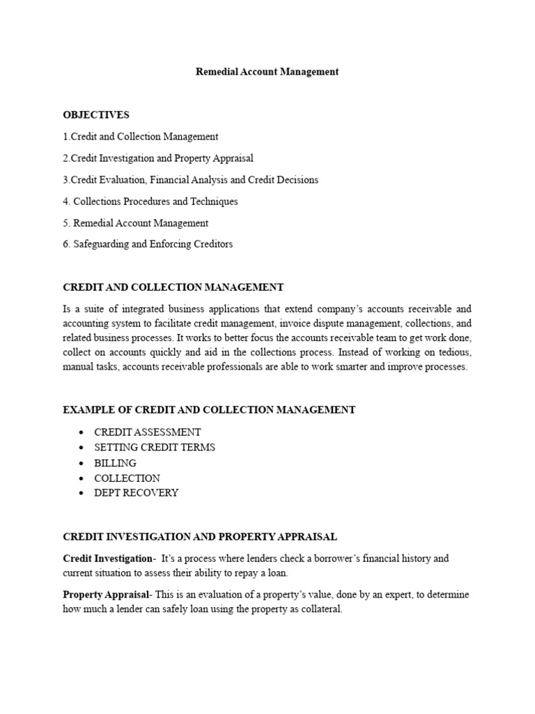 Remedial Account Management 1 | PDF | Credit | Finance & Money Management