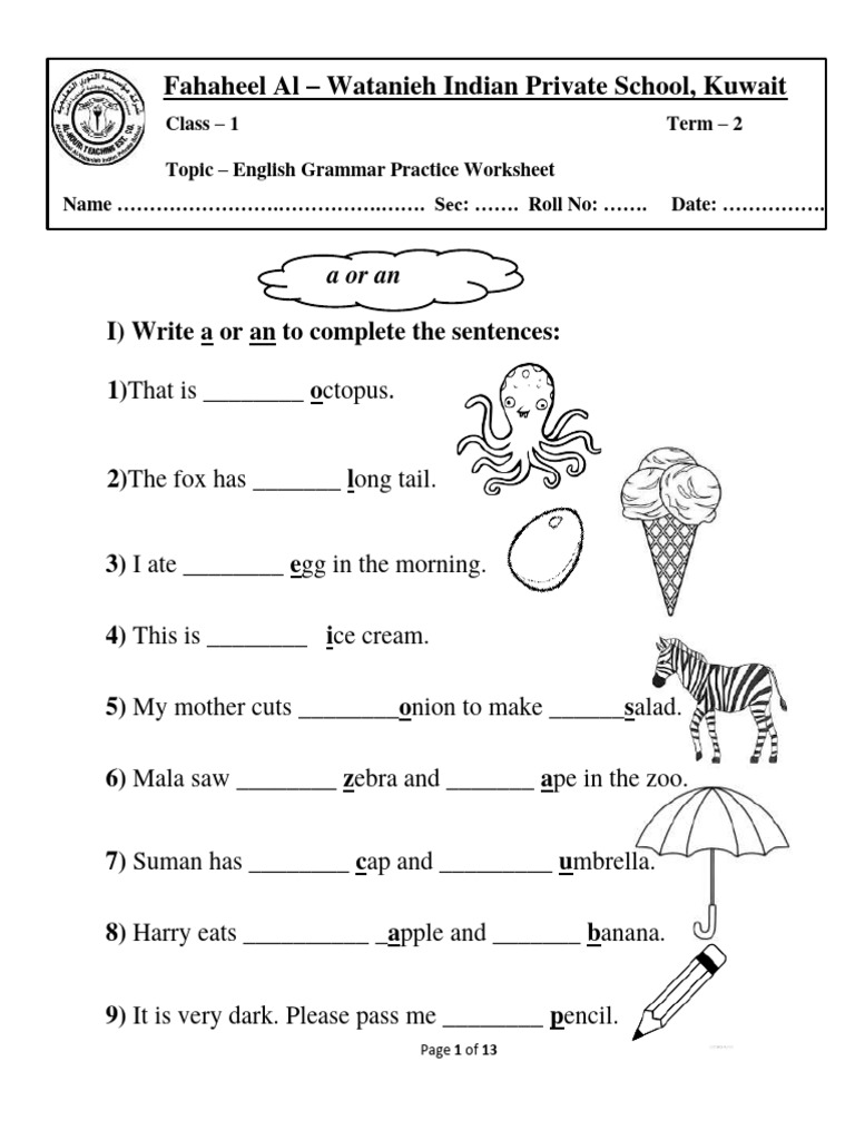English Grammar Practice Worksheets | PDF