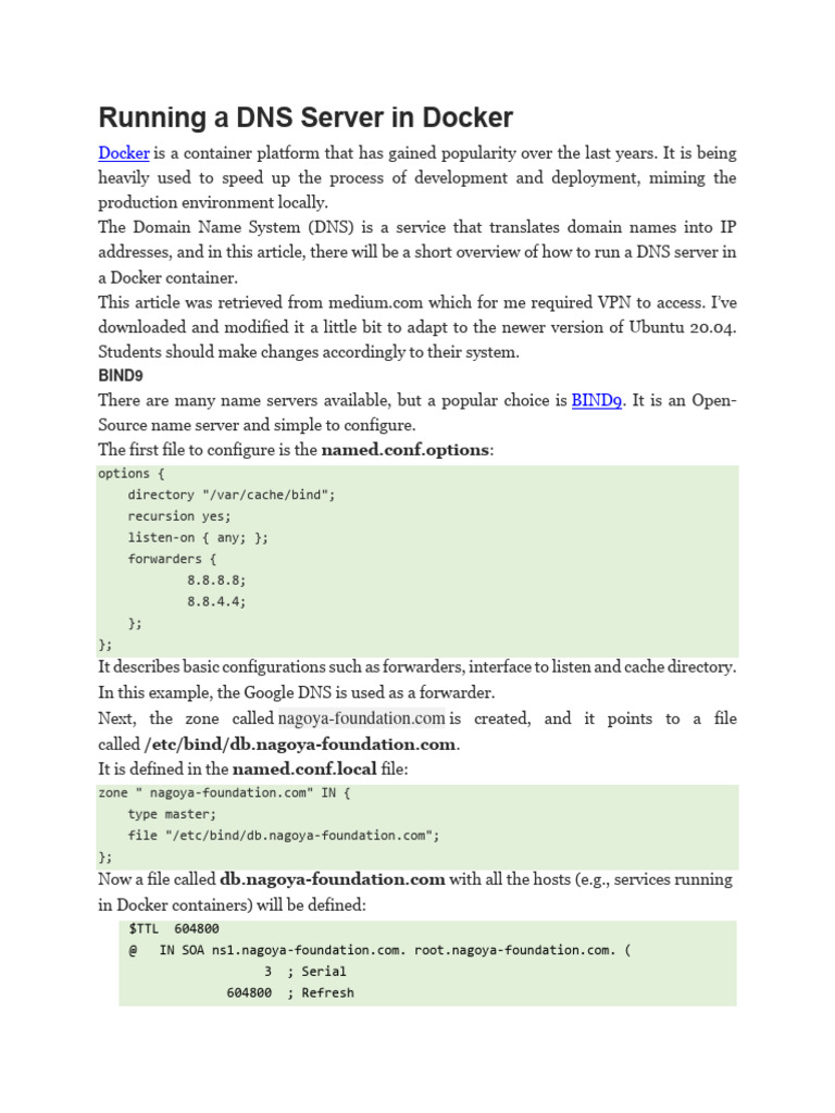 Running A DNS Server in Docker | PDF | Domain Name System | Network Architecture
