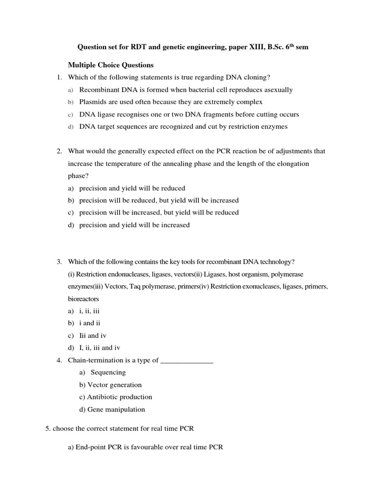 RDT and Genetic Engeneering, Paper XIII, B.Sc. 6th Sem | PDF ...