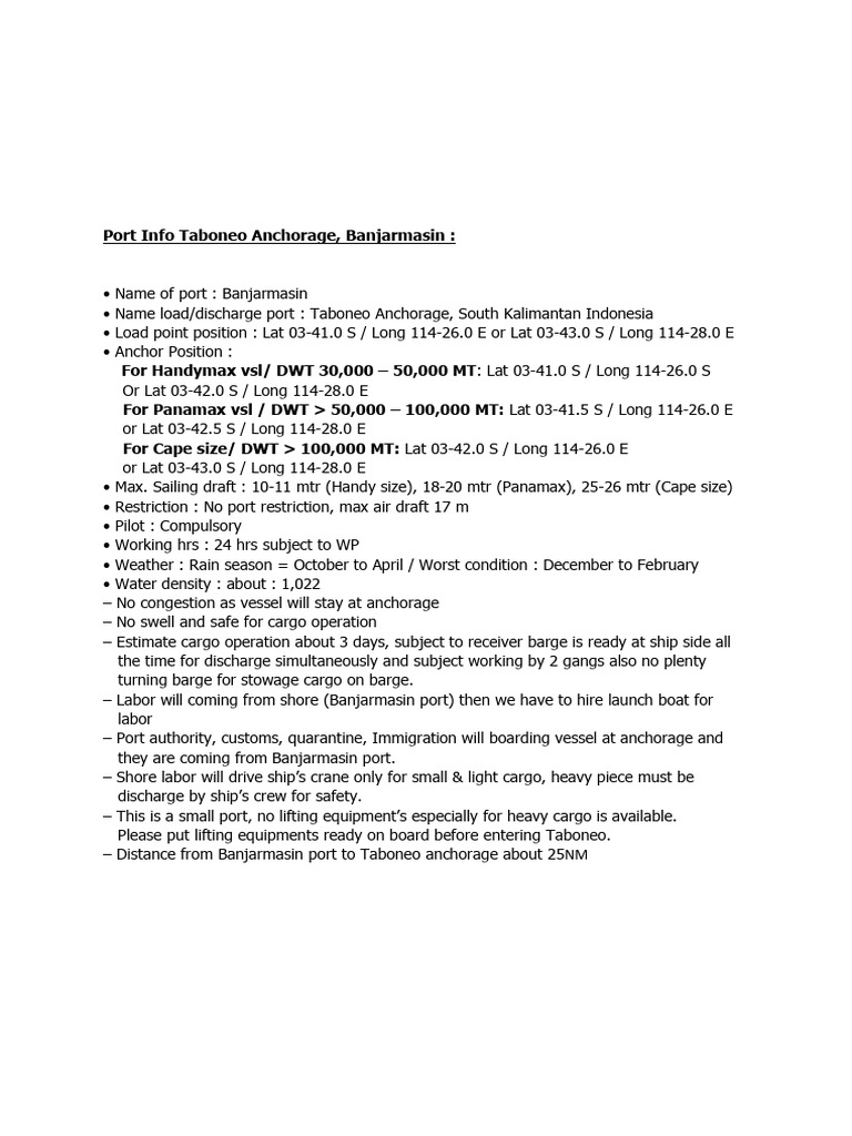 Port Info Taboneo Anchorage | PDF