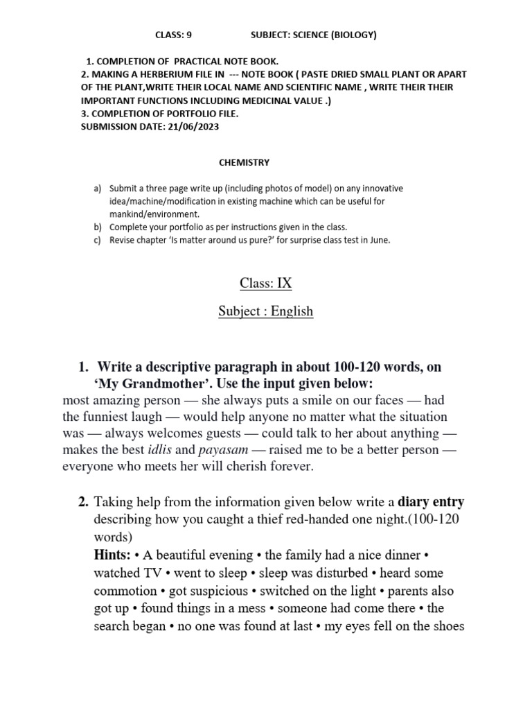 CLASS-9-HOLIDAY_HOMEWORK | PDF