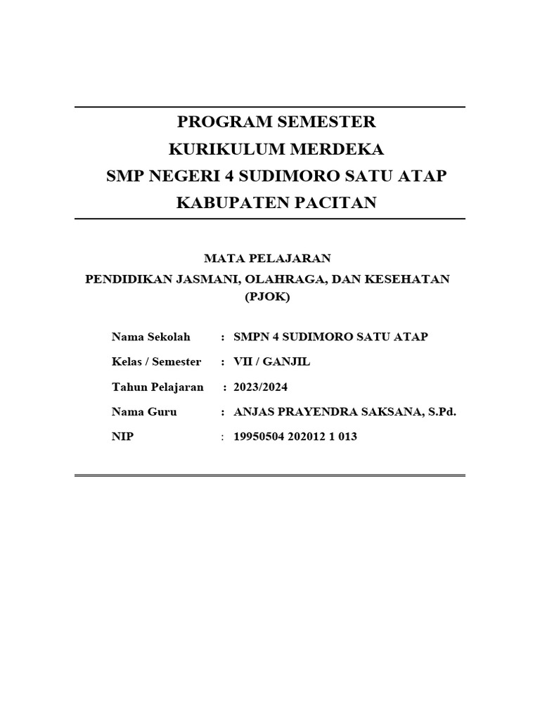 Edit Promes-Pjok Kelas 7 K-Merdeka 23-24 | PDF