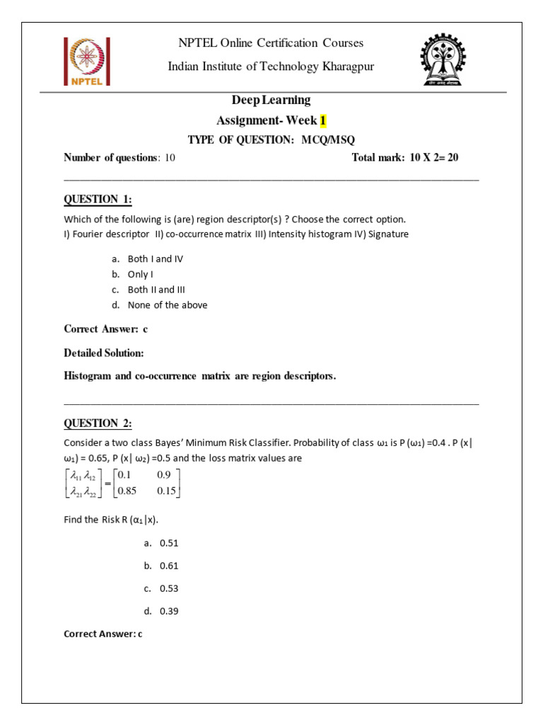 DEEP LEARNING IIT Kharagpur Assignment_1_2024_updated | PDF | Statistical Theory | Applied ...