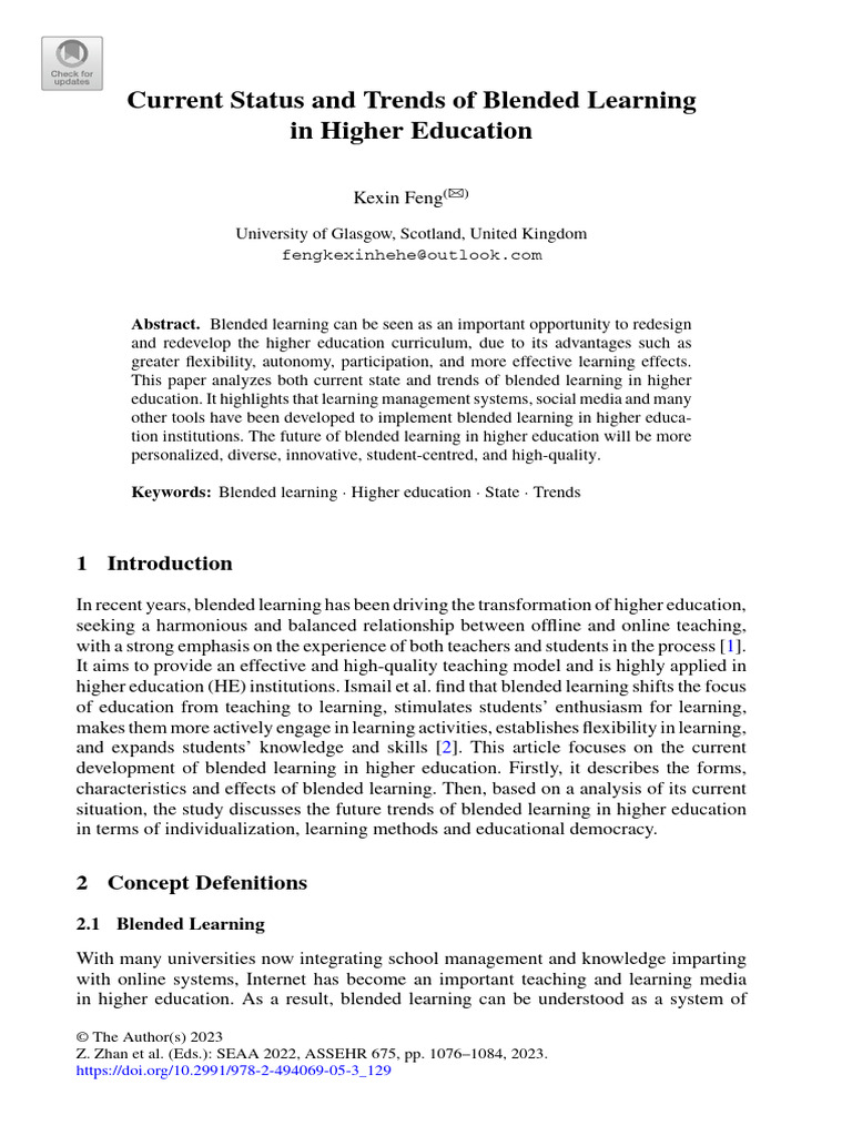 Current Status And Trends Of Blended Learning In H Pdf Educational